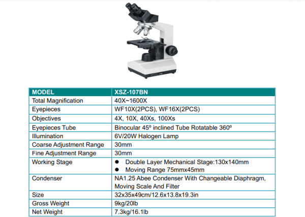 BINOCULAR MICROSCOPE – XSZ-107BN – Lab Store